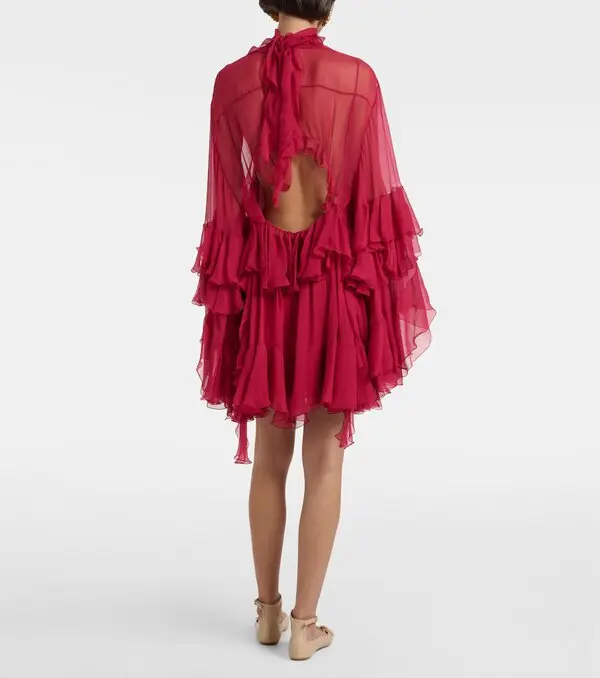 Chloé Ruffled Silk Muslin Minidress In Tender Peach - Pink