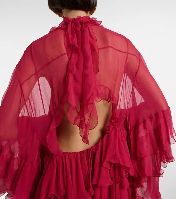 Chloé Ruffled Silk Muslin Minidress In Tender Peach - Pink
