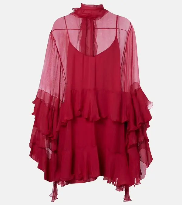 Chloé Ruffled Silk Muslin Minidress - Pink