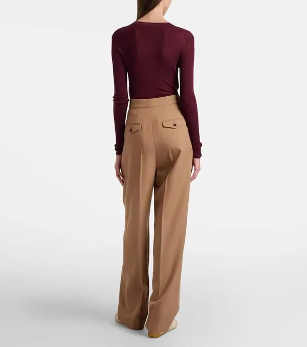 Chloé Virgin Wool Gabardine Wide-leg Pants - Brown
