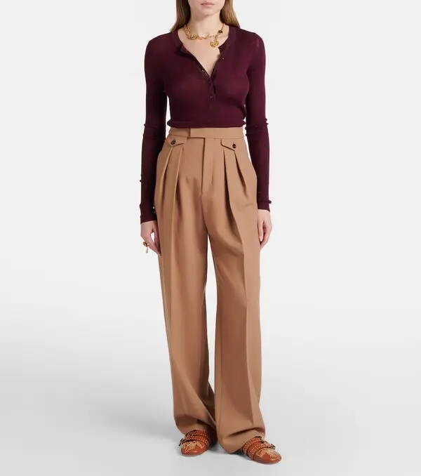 Chloé Virgin Wool Gabardine Wide-leg Pants - Brown