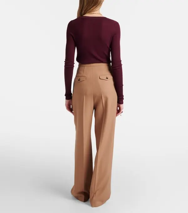 Chloé Virgin Wool Gabardine Wide-leg Pants - Brown
