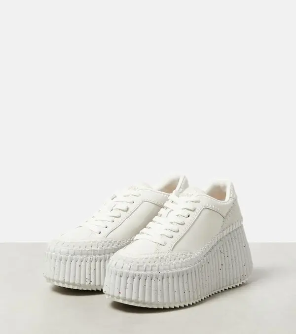 Chloé Nama Leather Platform Sneakers - White