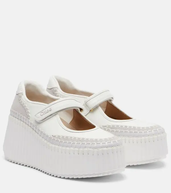 Chloé Nama Leather Platform Sneakers - White