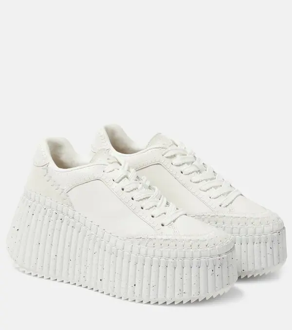 Chloé Nama Leather Platform Sneakers - White