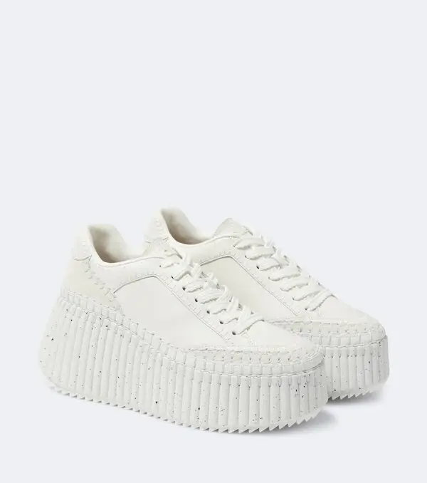 Chloé Nama Leather Platform Sneakers - White