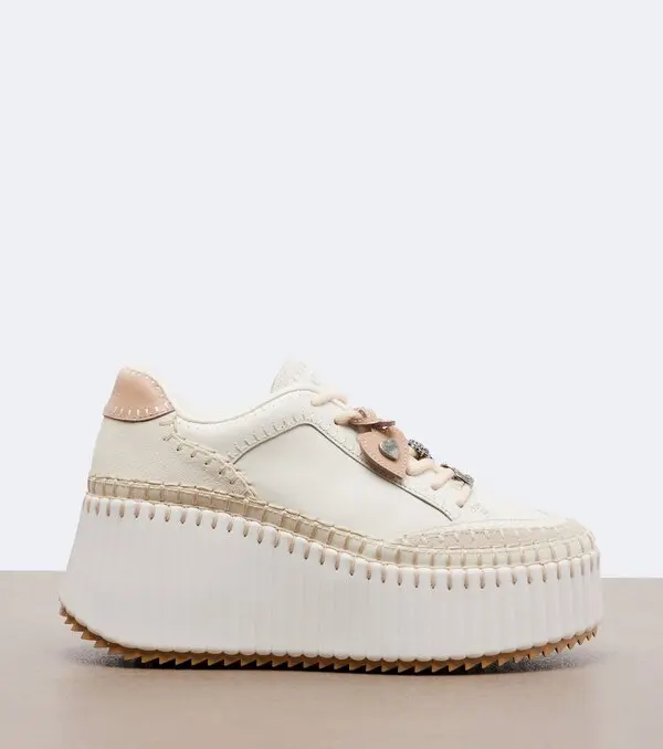 Chloé Nama Leather Platform Sneakers - White