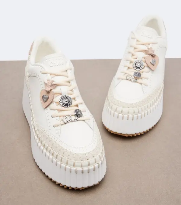 Chloé Nama Leather Platform Sneakers - White