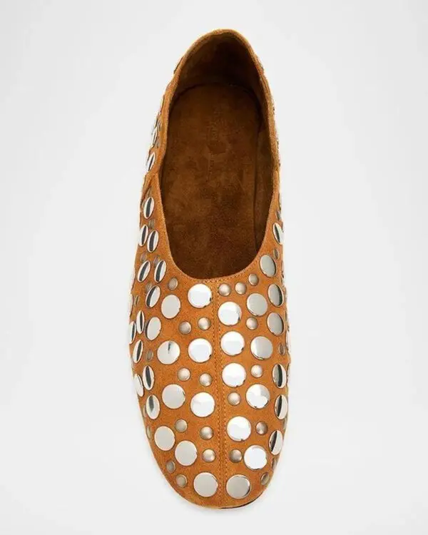 Khaite Jane Studded Leather Ballerina Flats - Caramel