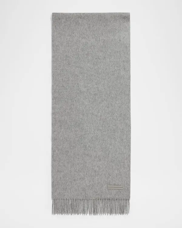 Zegna Oasi Cashmere Scarf With Leather Brand Mark - Gray