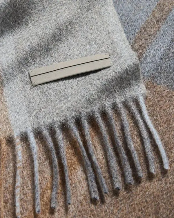 Zegna Apos;s Oasi Cashmere Madras Check Scarf With Leather Brand Mark - Blue