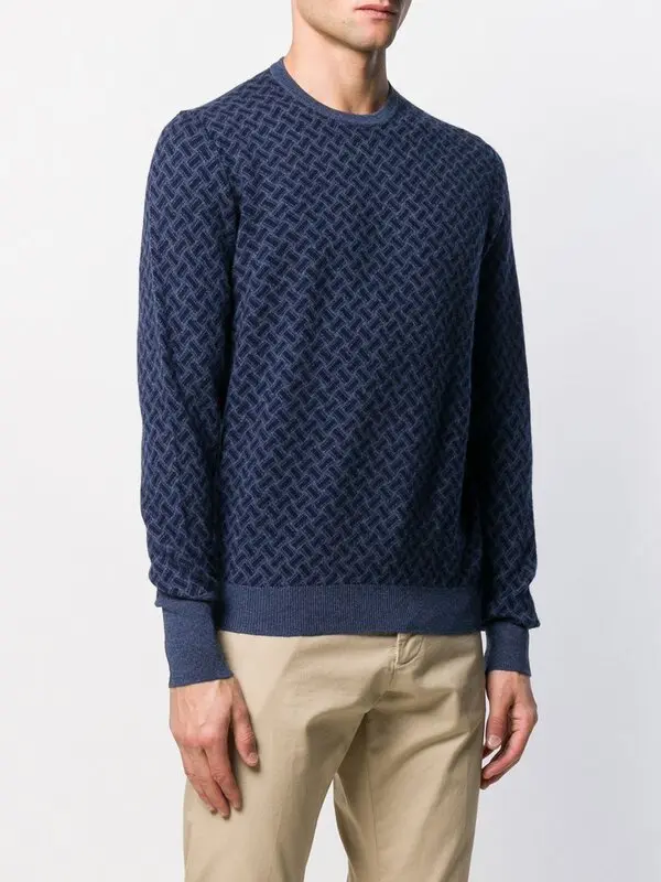 DRUMOHR Herringbone Crew Neck Sweater - Blue