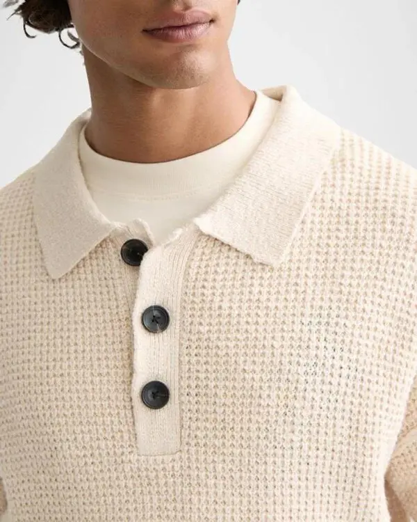 Scotch & Soda Apos;s Waffle Stitch Dropped Shoulder Polo Sweater