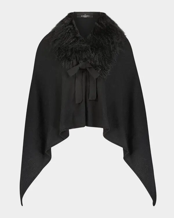 Gorski Wool-blend Poncho With Mongolian Lamb Collar