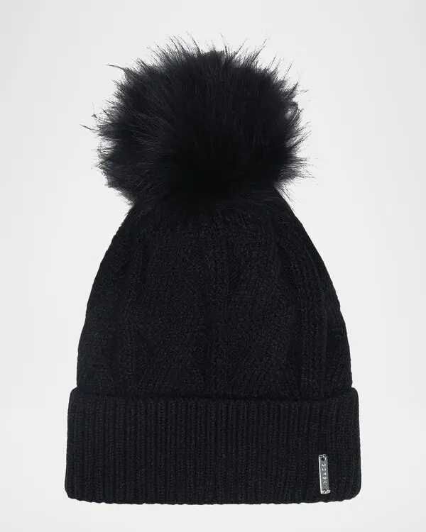 Gorski Cableknit Beanie With Lamb Pom - Black/blac