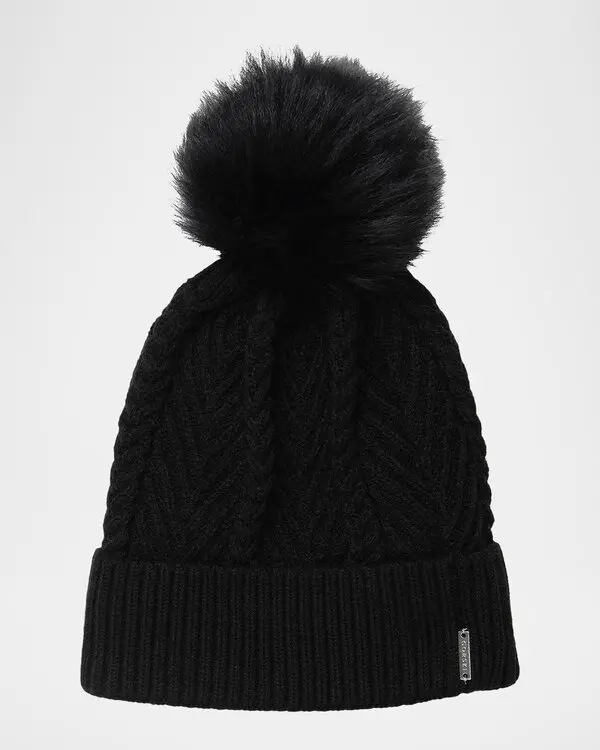 Gorski Cable Knit Hat With Lamb Shearling Pompom - Black/blac