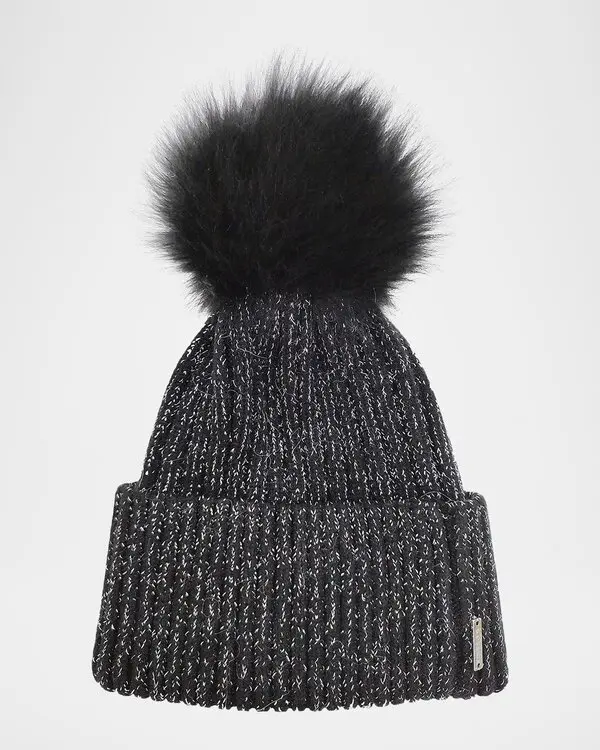 Gorski Metallic Wool-blend Knit Beanie With Lamb Pompom - Black/blac