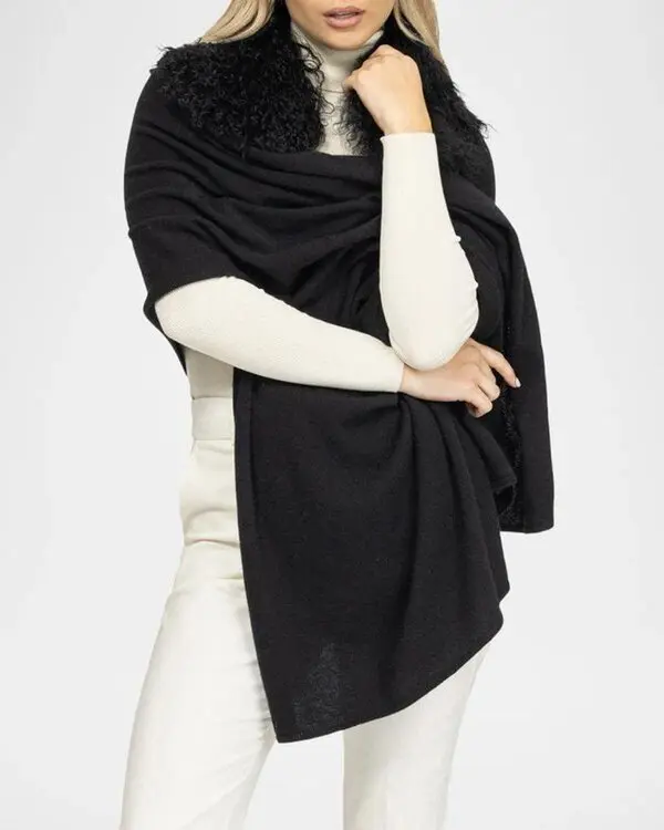Gorski Wool-blend Stole With Select Mongolian Lamb Trim