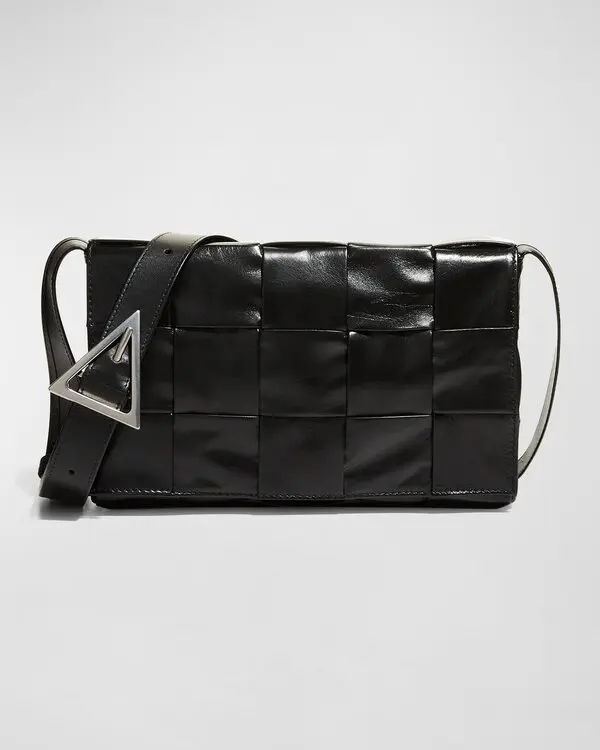 Bottega Veneta Leather Cassette Crossbody Bag - Black/silver