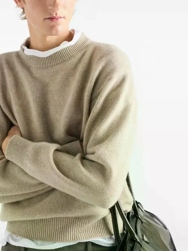 Prada Triangle-logo Ribbed Sweater - Neutrals