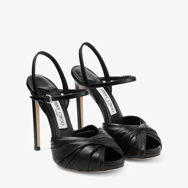 JIMMY CHOO Elly 120 Leather Sandals - Black