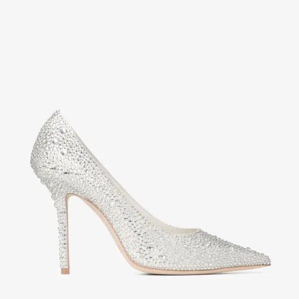 JIMMY CHOO Love 100 Satin Pumps With Crystal Embellishment - Neutral