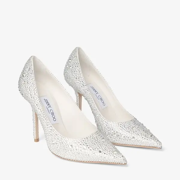 JIMMY CHOO Love 100 Satin Pumps With Crystal Embellishment - Neutral