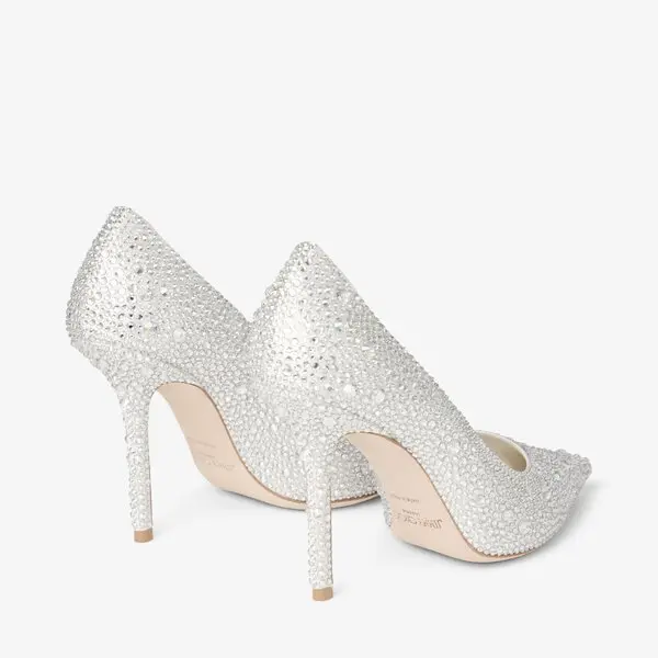 JIMMY CHOO Love 100 Satin Pumps With Crystal Embellishment - Neutral