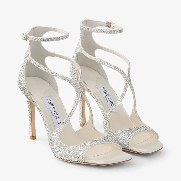 JIMMY CHOO Azia 95 Crystal-embellished Satin Pumps - Neutral