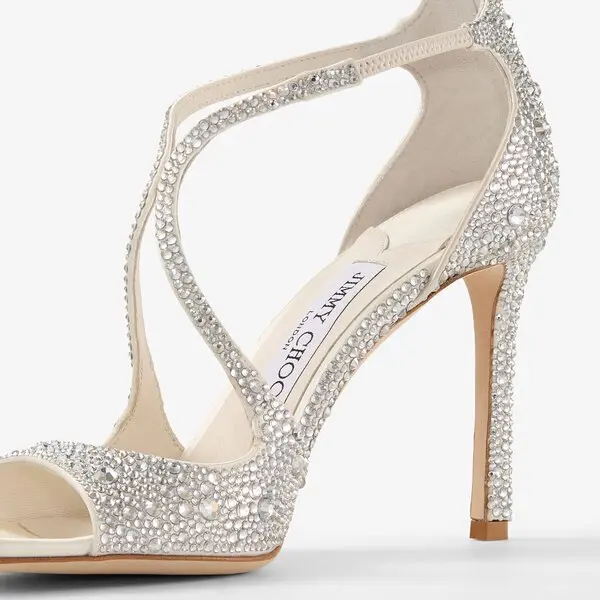 JIMMY CHOO Azia 95 Crystal-embellished Satin Pumps - Neutral