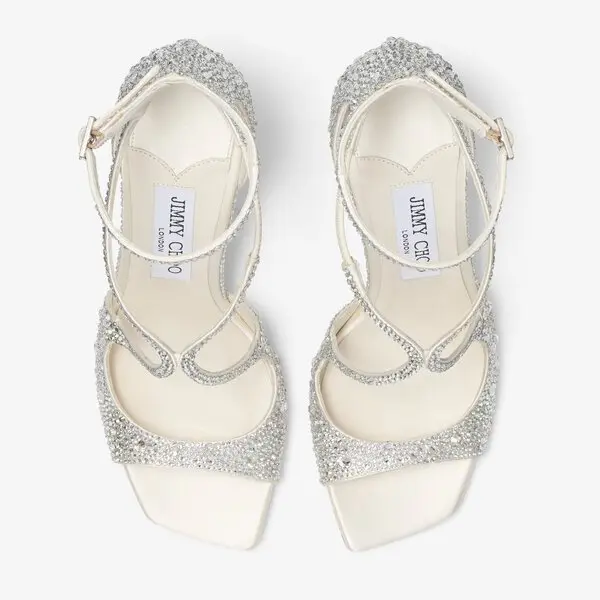 JIMMY CHOO Azia 95 Crystal-embellished Satin Pumps - Neutral