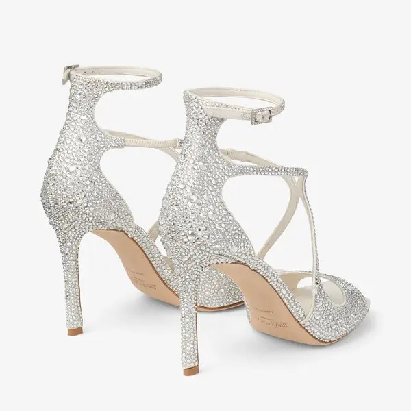 JIMMY CHOO Azia 95 Crystal-embellished Satin Pumps - Neutral