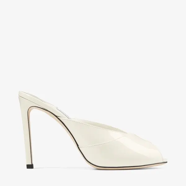 JIMMY CHOO Brigitte 100 Patent Leather Mules - Neutral