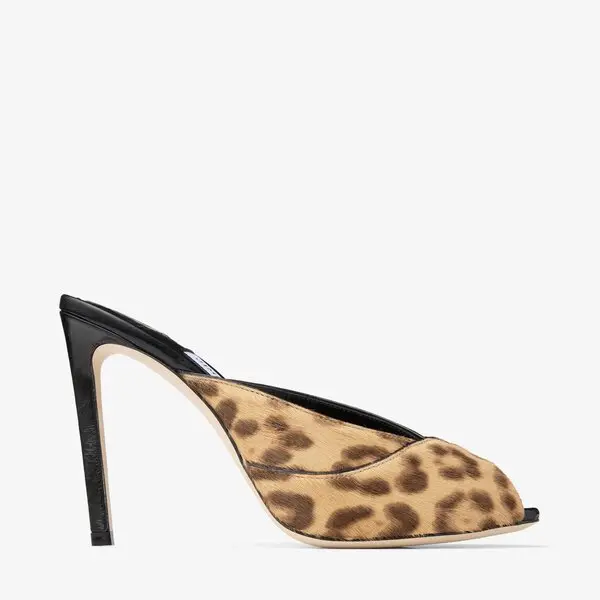 JIMMY CHOO Brigitte 100 Leopard Print Mules - Neutral