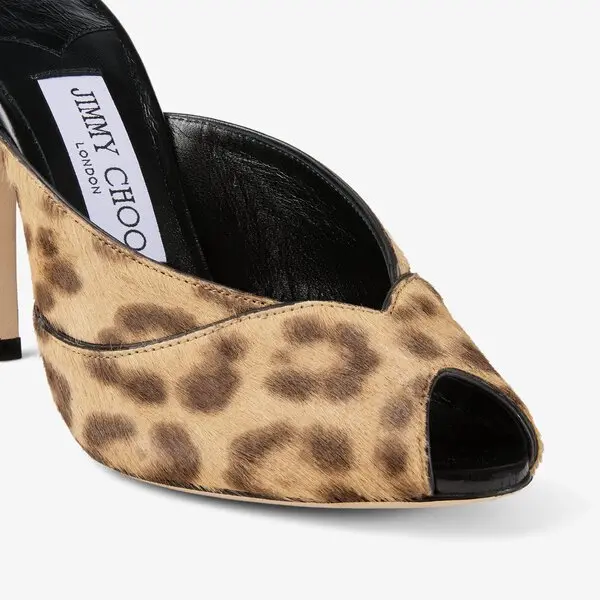 JIMMY CHOO Brigitte 100 Leopard Print Mules - Neutral