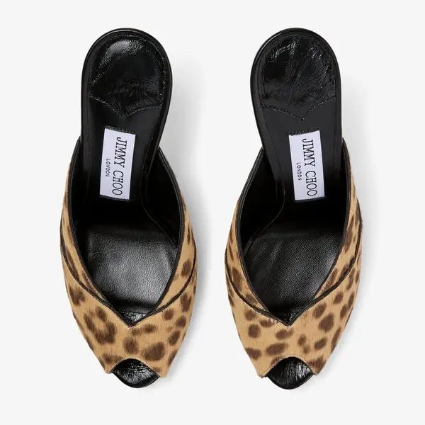 JIMMY CHOO Brigitte 100 Leopard Print Mules - Neutral