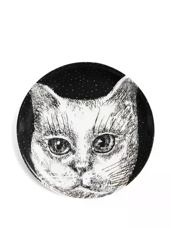 FORNASETTI Cat-print Decorative Plate - Black