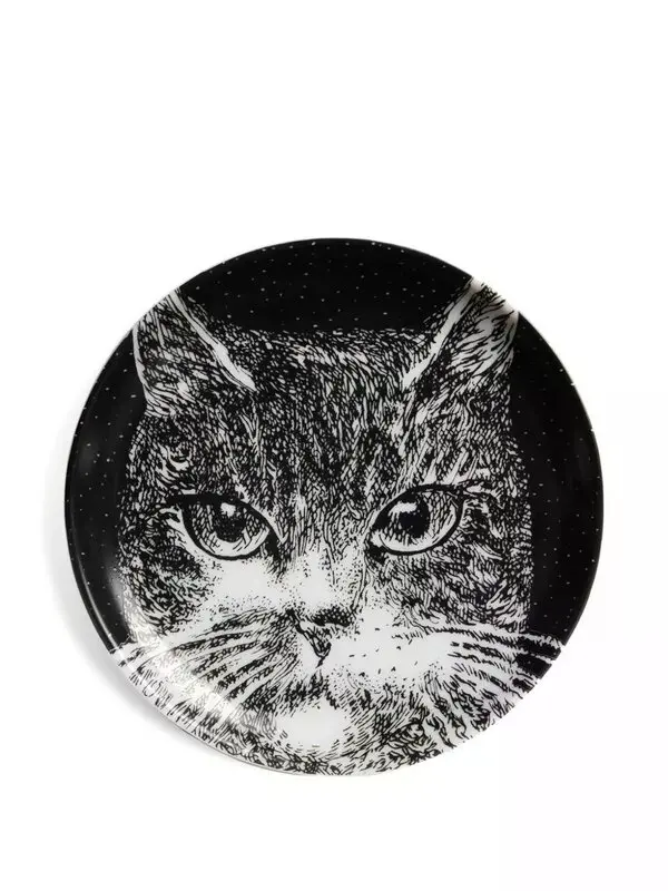 FORNASETTI Cat-print Decorative Plate - Black