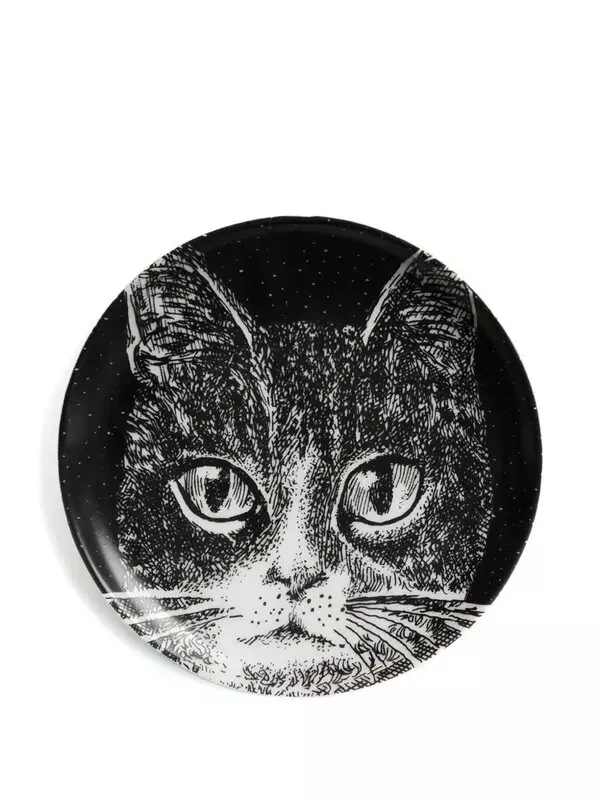 FORNASETTI Cat-print Decorative Plate - Black