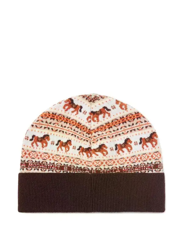 Stella McCartney Fair Isle Horse-pattern Beanie - Brown