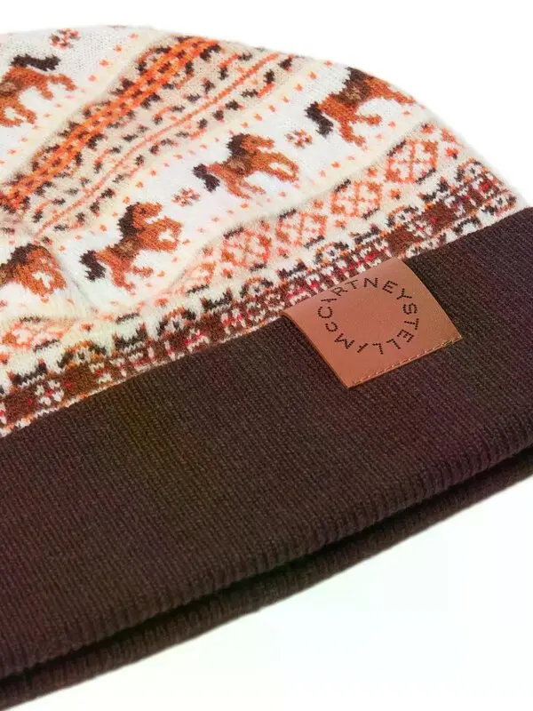 Stella McCartney Fair Isle Horse-pattern Beanie - Brown
