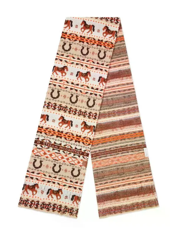 Stella McCartney Fair Isle Horse Horseshoe Pattern Scarf - Neutrals