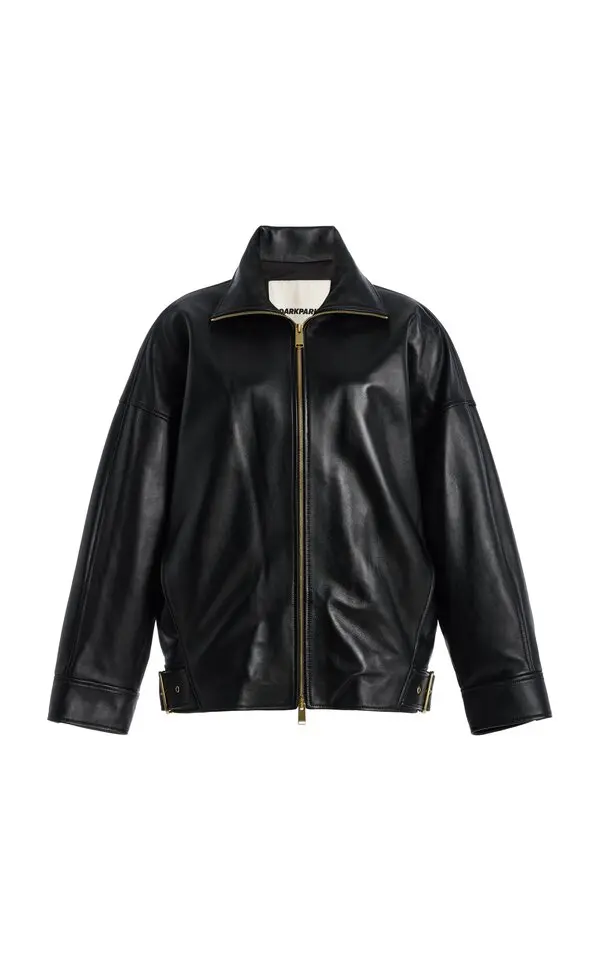 DARKPARK Leather Aviator Bomber Jacket - Black