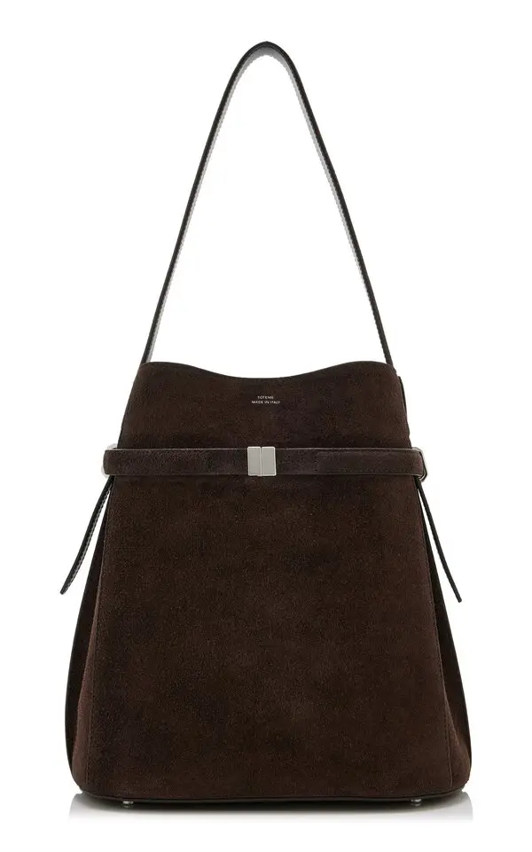 TOTEME Belted Suede Bucket Bag - Brown
