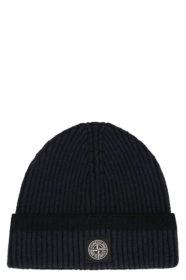 Stone Island Ribbed Knit Beanie - Blue
