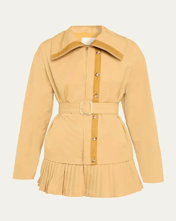 Ulla Johnson Lison Belted Jacket With Pleated Hem - Almond