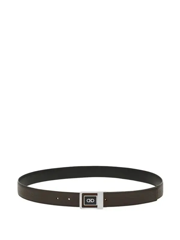FERRAGAMO Double Square Reversible Leather Belt - Brown