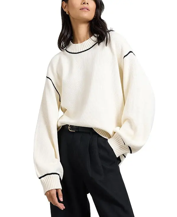Onia Cotton Oversized Mock Neck Sweater - Off White/black