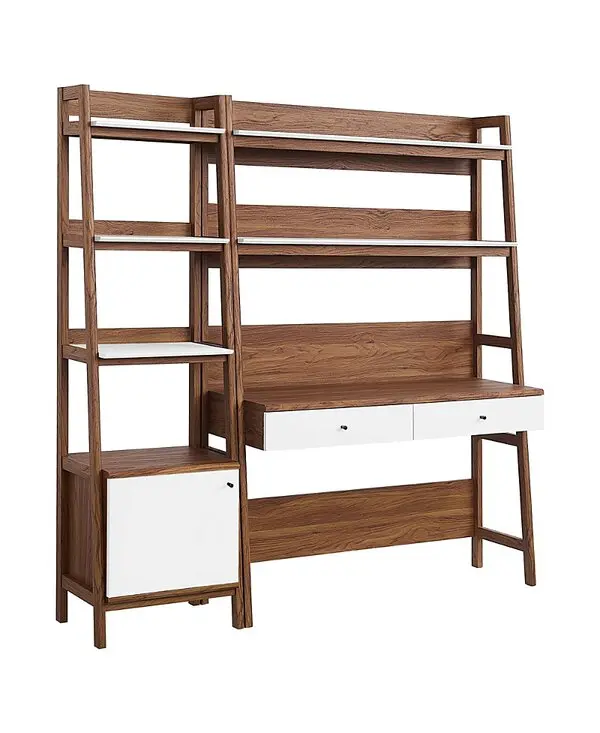 MODWAY Bixby 2-piece Wood Office Desk And Bookshelf - Walnut White
