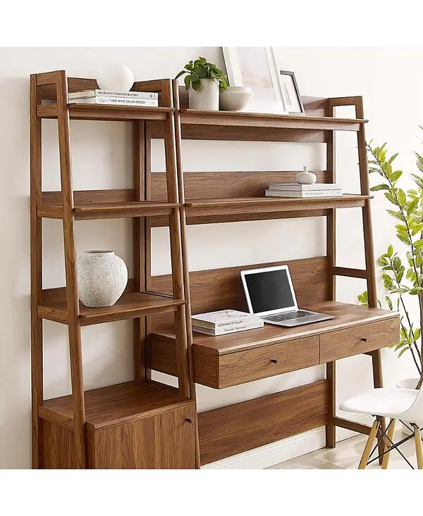 MODWAY Bixby 2-piece Wood Office Desk And Bookshelf - Walnut